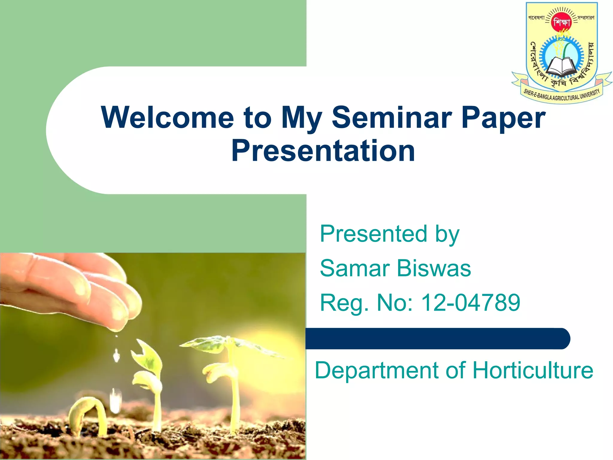 SALT TOLERANCE IMPROVEMENT OF HORTICULTURAL CROPS THROUGH SEED PRIMING | PPT
