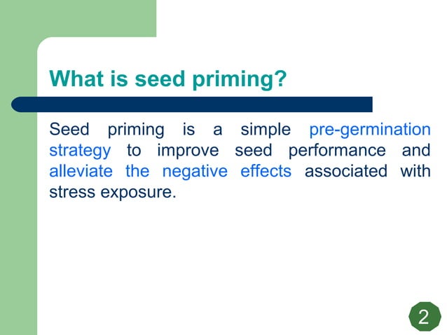 SALT TOLERANCE IMPROVEMENT OF HORTICULTURAL CROPS THROUGH SEED PRIMING | PPT