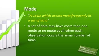 Measure of Central Tendency (Mean, Median, Mode and Quantiles) | PPTX