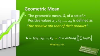 Measure of Central Tendency (Mean, Median, Mode and Quantiles) | PPTX