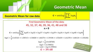 Measure of Central Tendency (Mean, Median, Mode and Quantiles) | PPTX