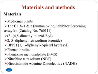 Evaluation of anti-inflammatory activity of selected medicinal plants ...