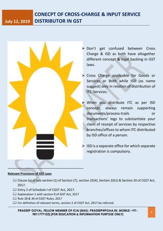 Concept of Cross Charge & Input Service Distributor in GST- My Presentation | PDF