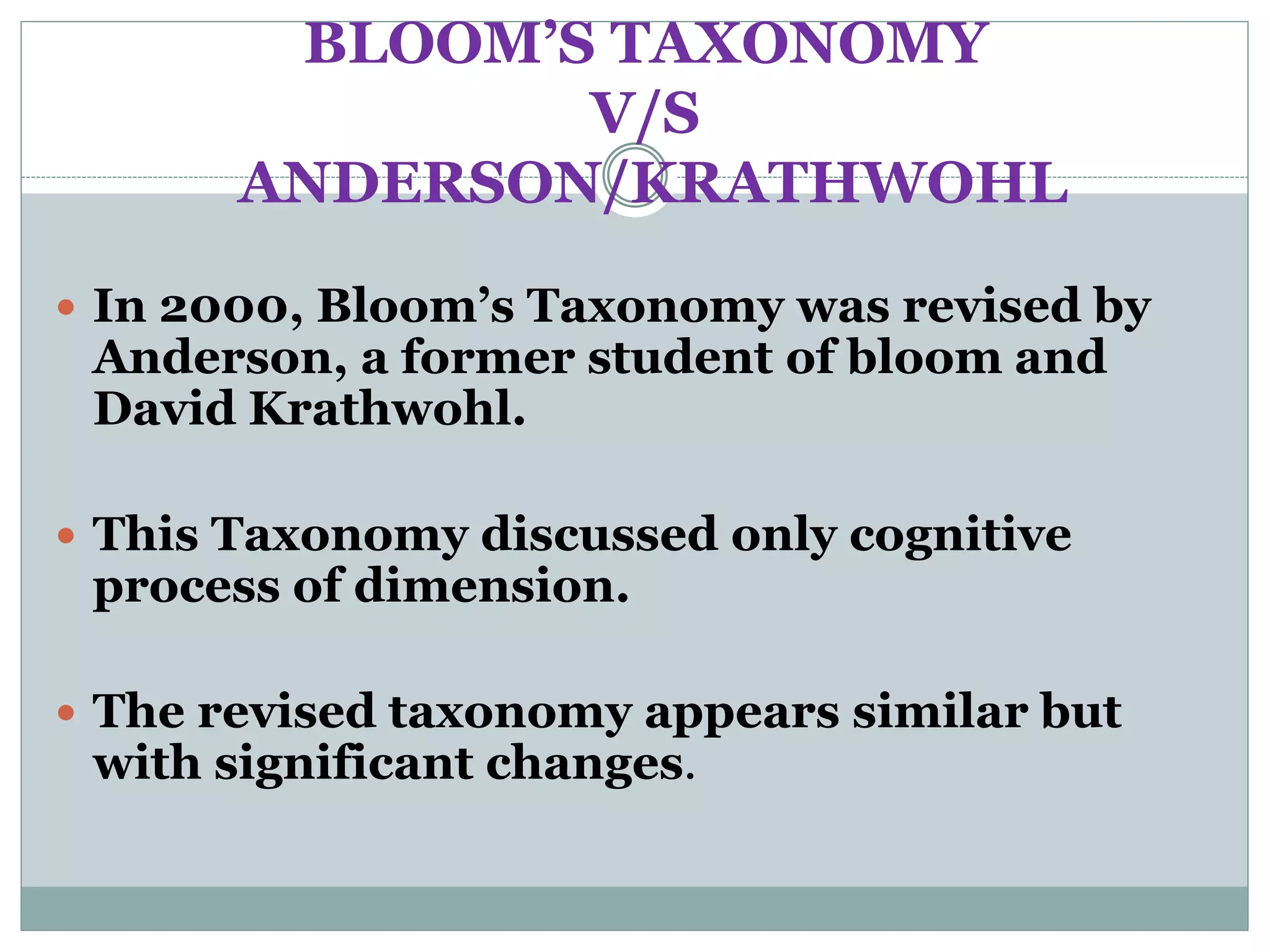 BLOOM’S TAXONOMY V/S ANDERSON KRATHWOHL’S TAXONOMY | PPTX