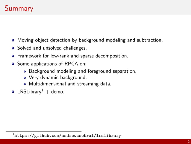 Robust Low Rank And Sparse Decomposition For Moving Object Detection Pdf Technology And Computing