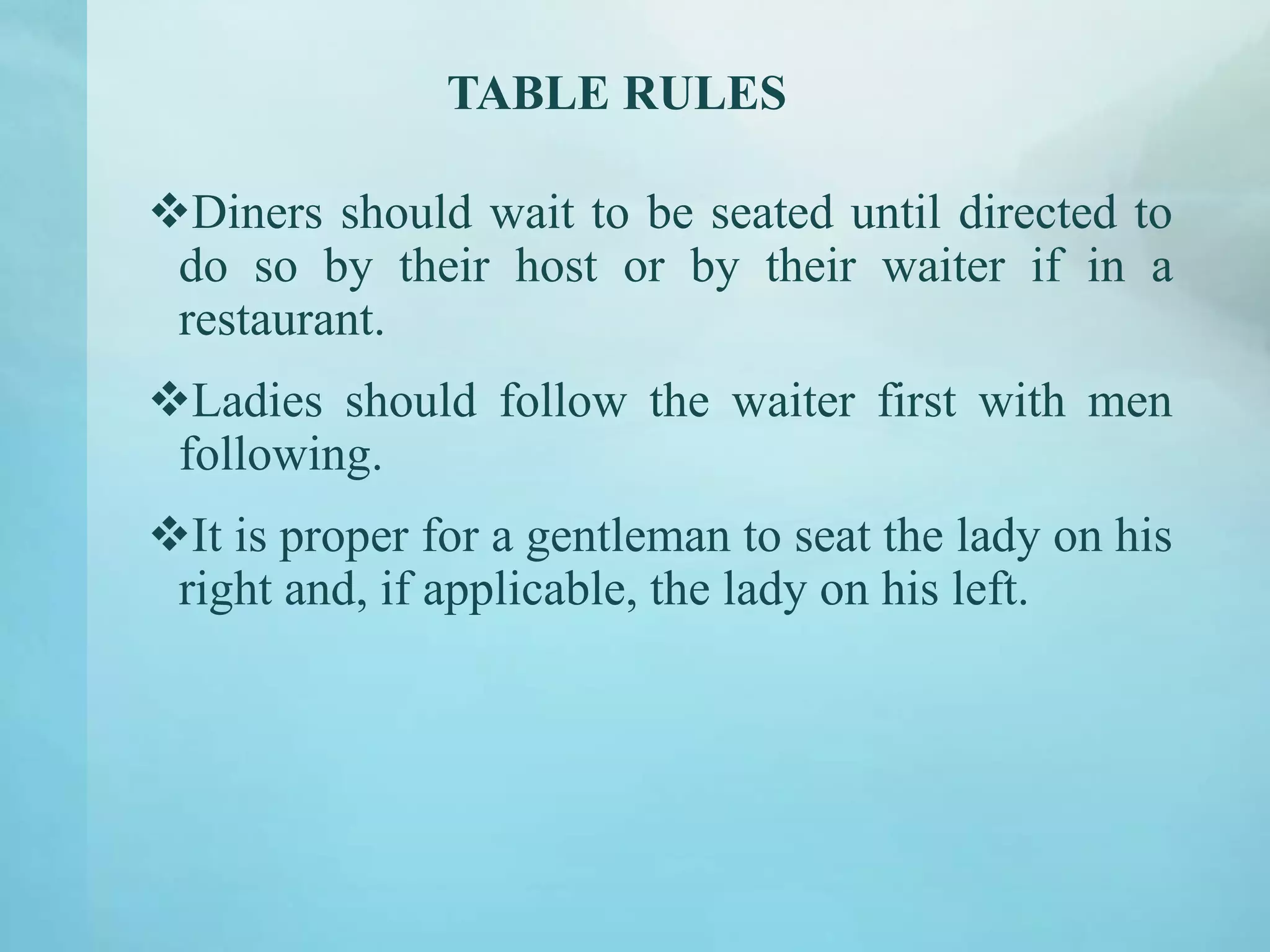 TABLE MANNERS AND DINING ETIQUETTES | PPTX