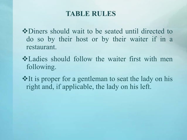 TABLE MANNERS AND DINING ETIQUETTES | PPTX