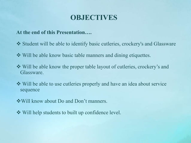 TABLE MANNERS AND DINING ETIQUETTES | PPTX