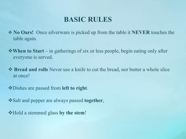 TABLE MANNERS AND DINING ETIQUETTES | PPTX