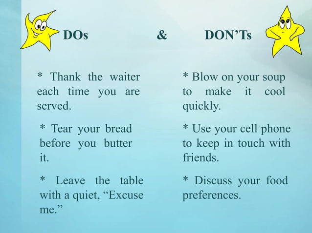 TABLE MANNERS AND DINING ETIQUETTES | PPTX