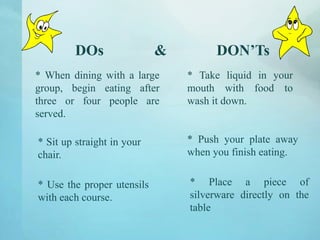 TABLE MANNERS AND DINING ETIQUETTES | PPTX