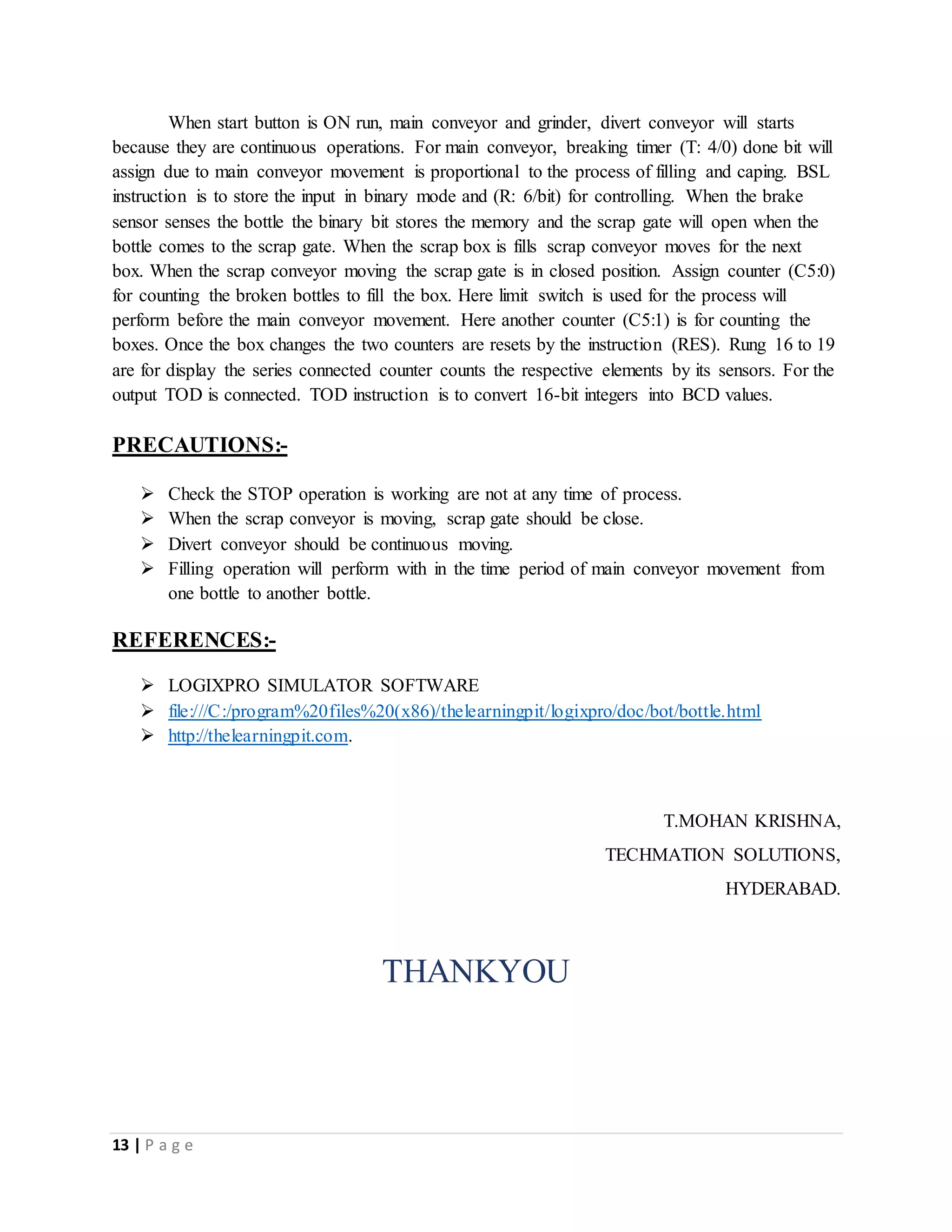 BOTTLE LINE SIMULLATION IN LOGIXPRO | DOCX