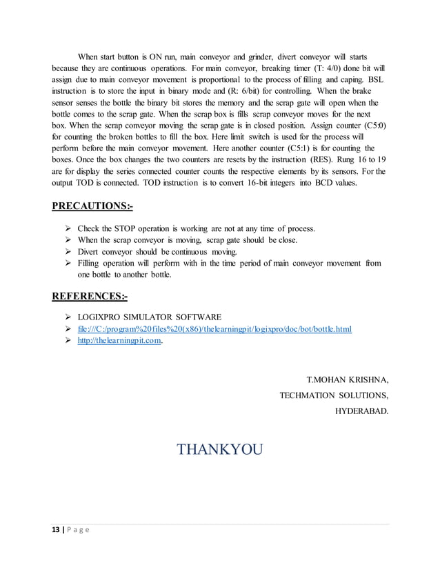 BOTTLE LINE SIMULLATION IN LOGIXPRO | DOCX | Computing | Technology & Computing