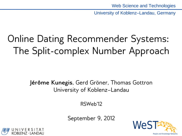 Online Dating Recommender Systems: The Split-complex Number Approach | PPT