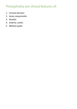 Photophobia (ophthalmology MBBS) | PDF