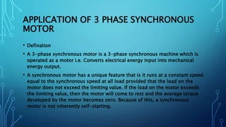 Synchronous motor & Alternators application | PPTX