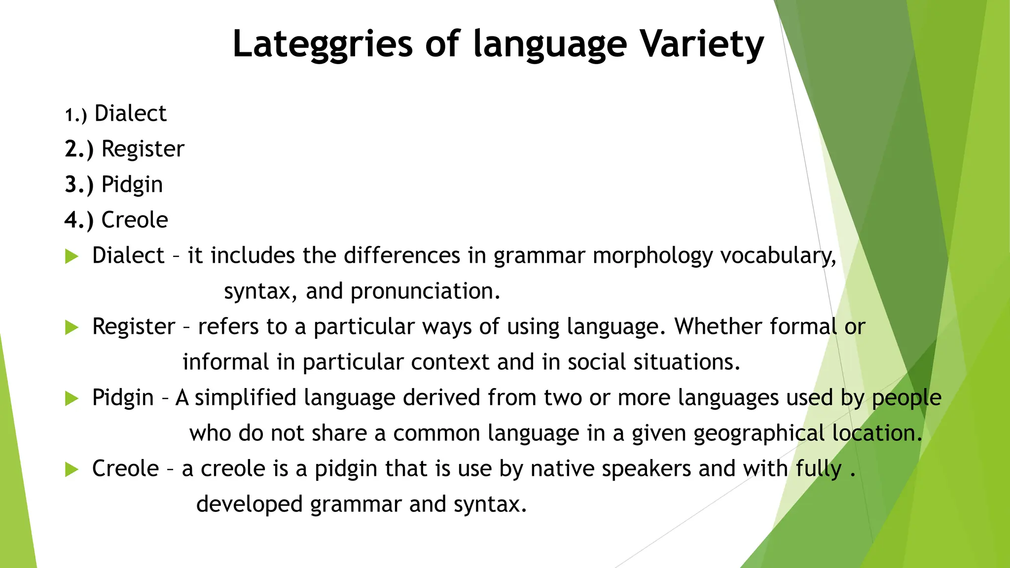 PowerPoint presentation for Language Varieties | PPTX