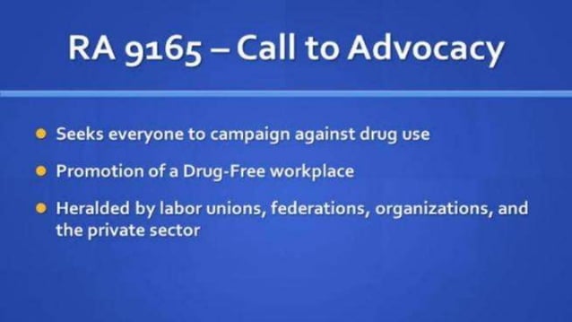RA 9165 COMPREHENSIVE DANGEROUS DRUGS ACT OF 2002.pptx | Substance Abuse | Diseases and Conditions