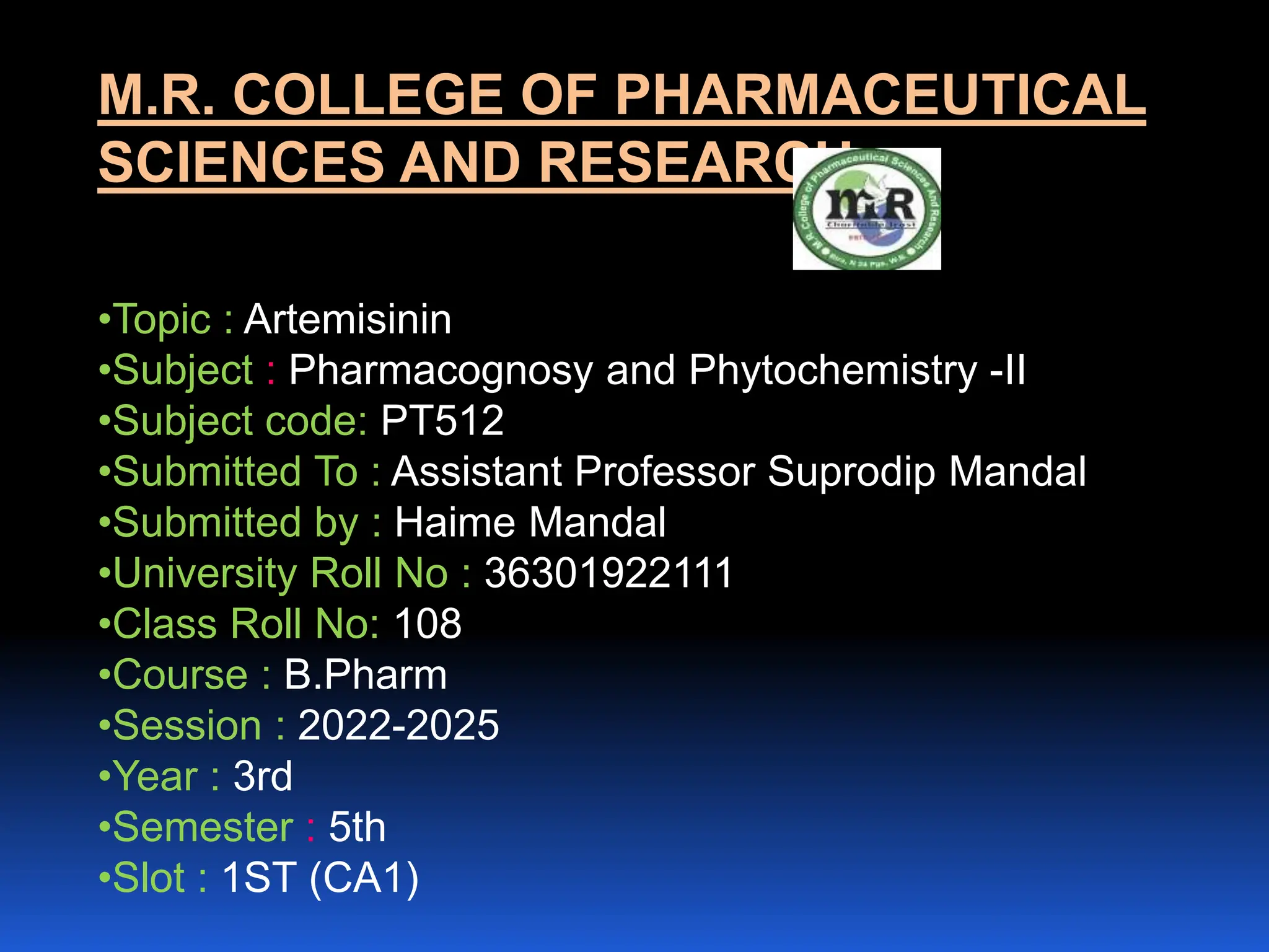 Presentation.pptx Pharmacognosy & Phytochemistry II.pptx
