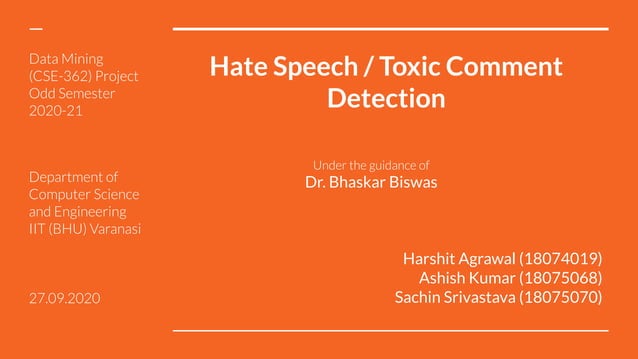 Hate Speech Toxic Comment Detection Data Mining Cse 362 Project Pdf