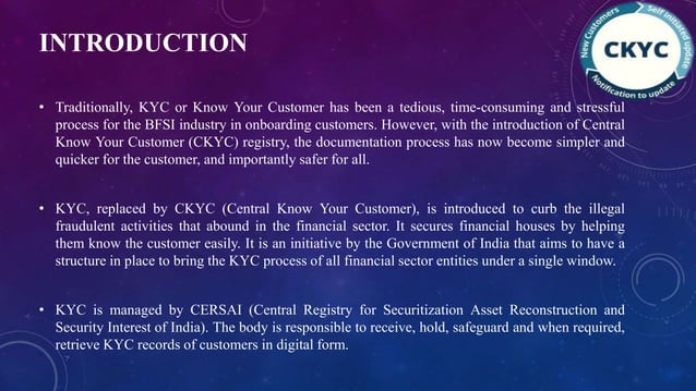 CKYC========== Central Know your customer | PPTX
