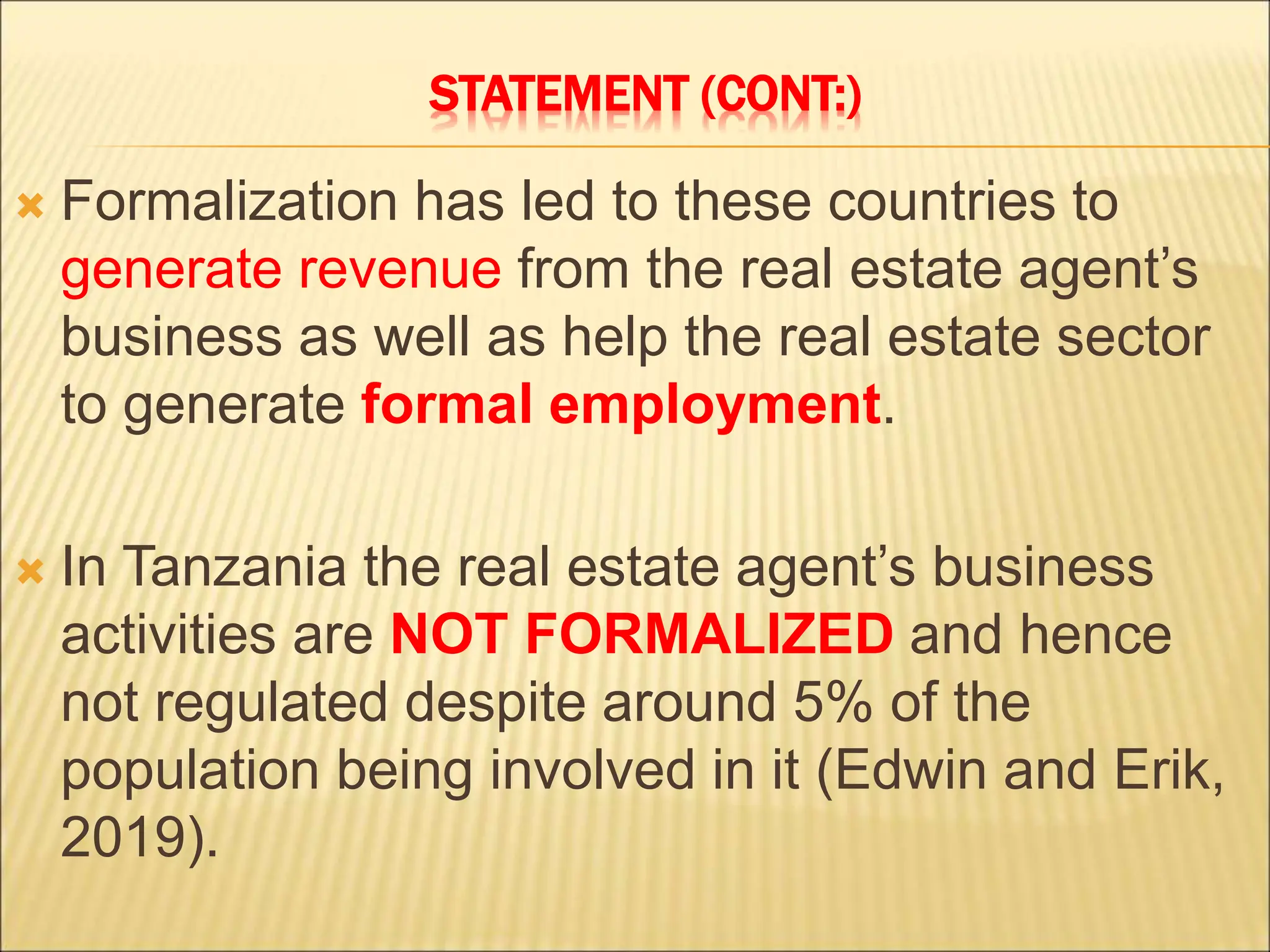 Factors affecting formalization initiative of real estate agents | PPT