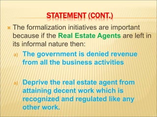 Factors affecting formalization initiative of real estate agents | PPT