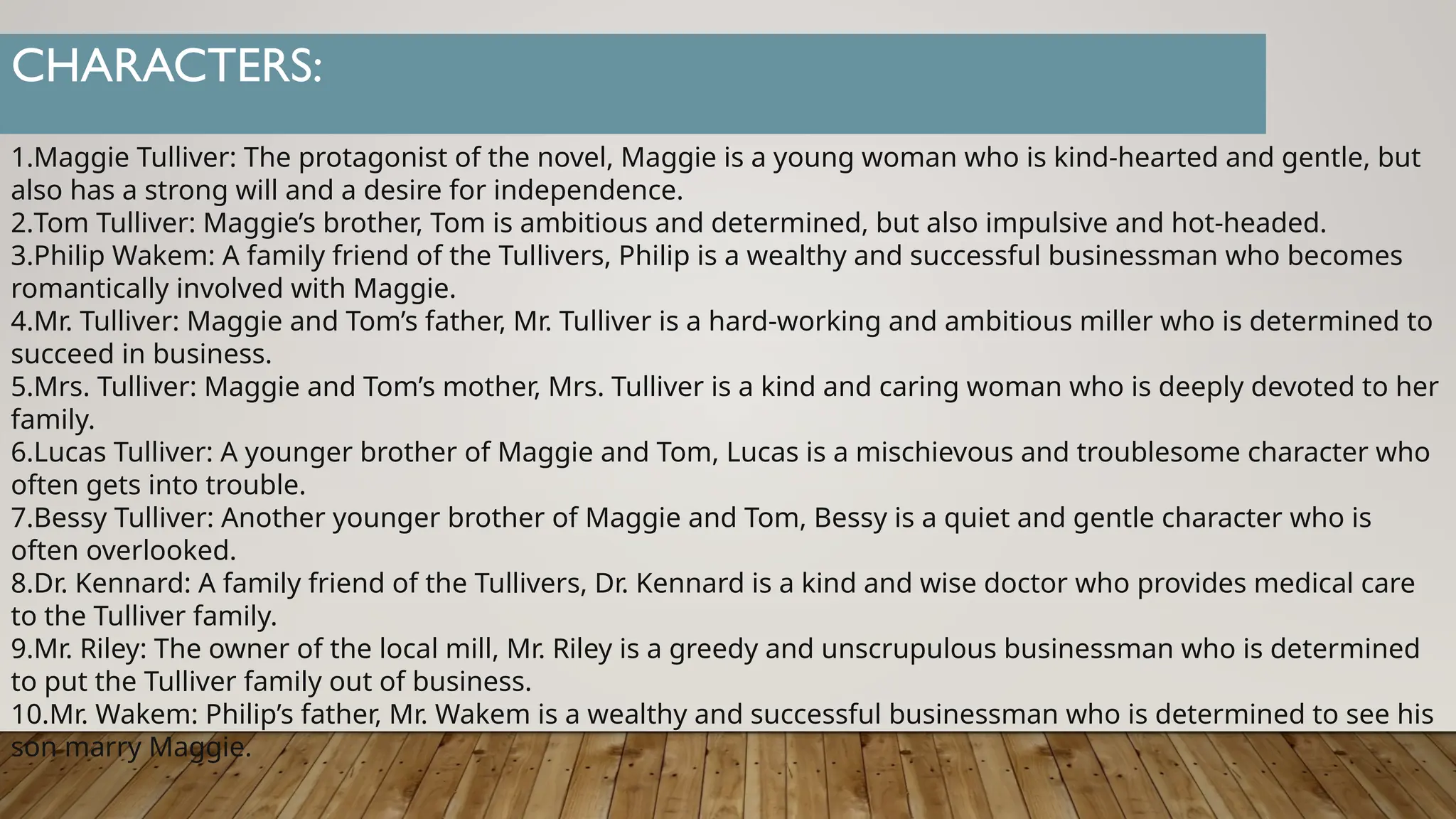 Summary, characterization, and themes of "the mill on the floss" | PPTX