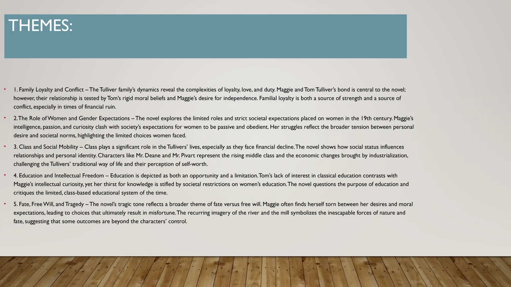 Summary, characterization, and themes of "the mill on the floss" | PPTX