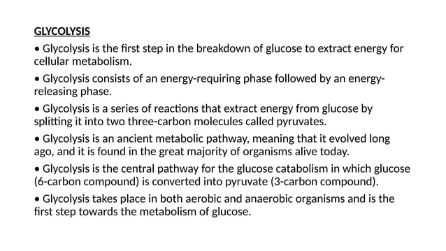 MAJOR FEATURE OF GLYCOLYSIS, KREB CYCLE, ELECTRON TRANSPORT CHAIN | PPTX