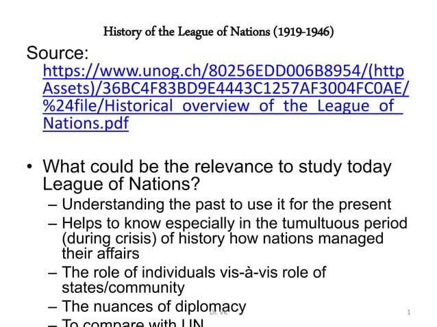 History of the League of Nations (1919-1946) | PPTX | War and Conflicts