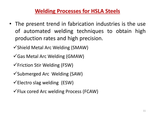 Welding of High Strength low Alloy (HSLA) Steels | PPTX | Chemistry ...