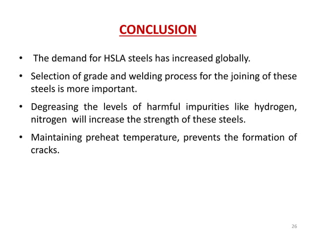 Welding of High Strength low Alloy (HSLA) Steels | PPTX | Chemistry ...