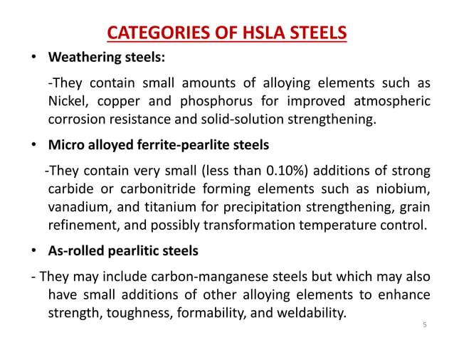 Welding of High Strength low Alloy (HSLA) Steels | PPTX | Chemistry ...