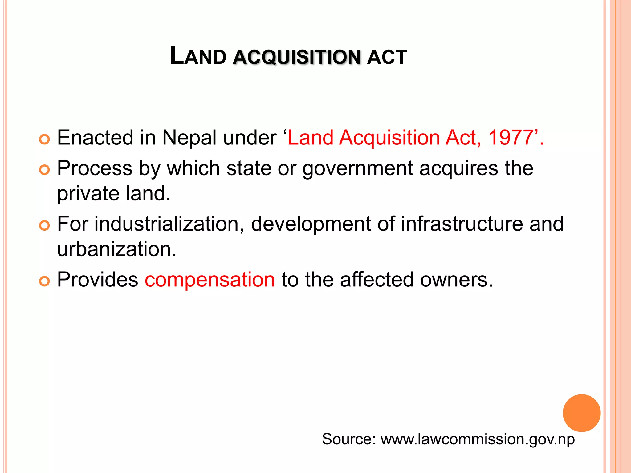 Amendments in land acquisition act of nepal | PPTX