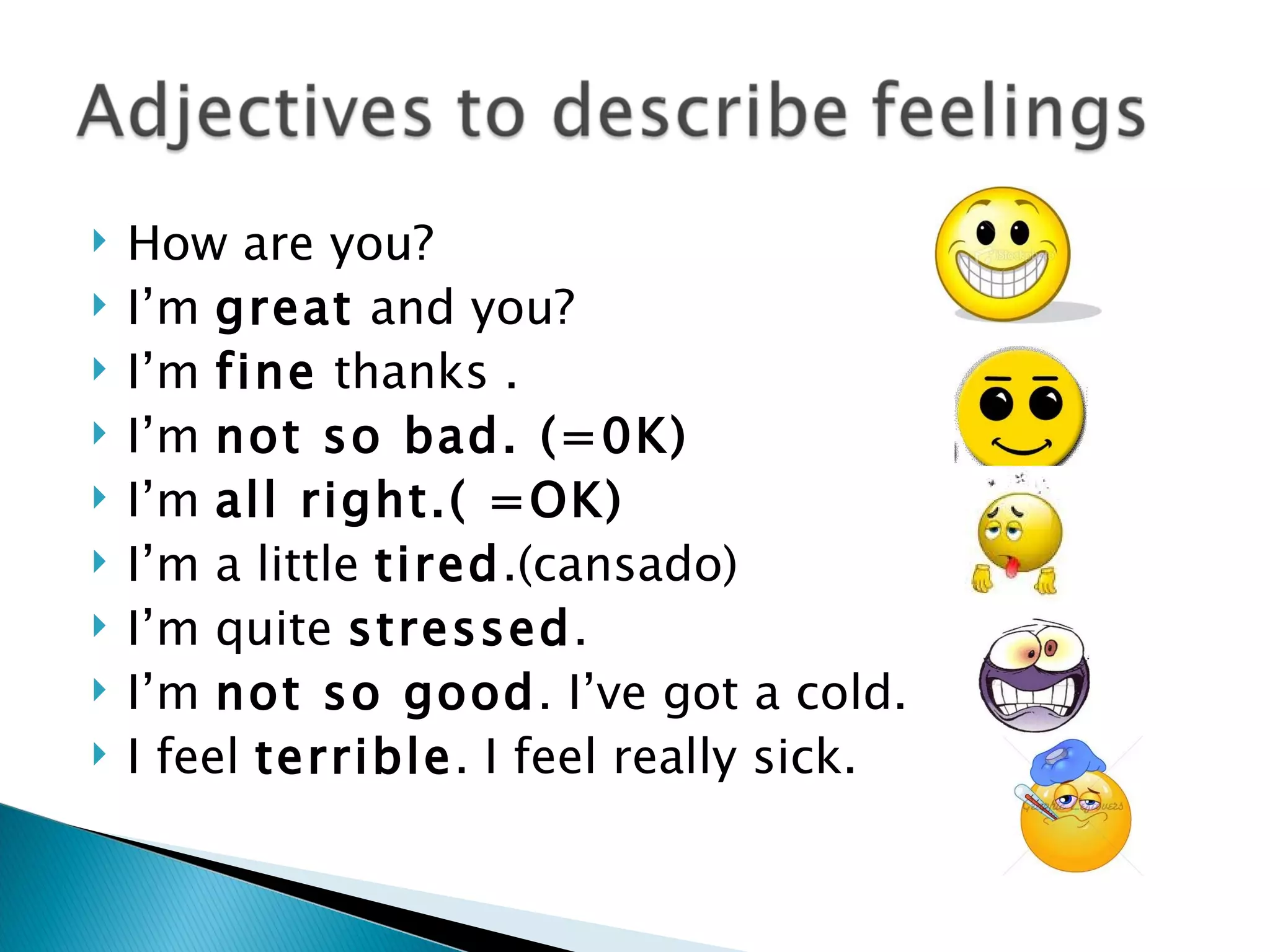 Presentation - Adjectives to describe feelings | PPT