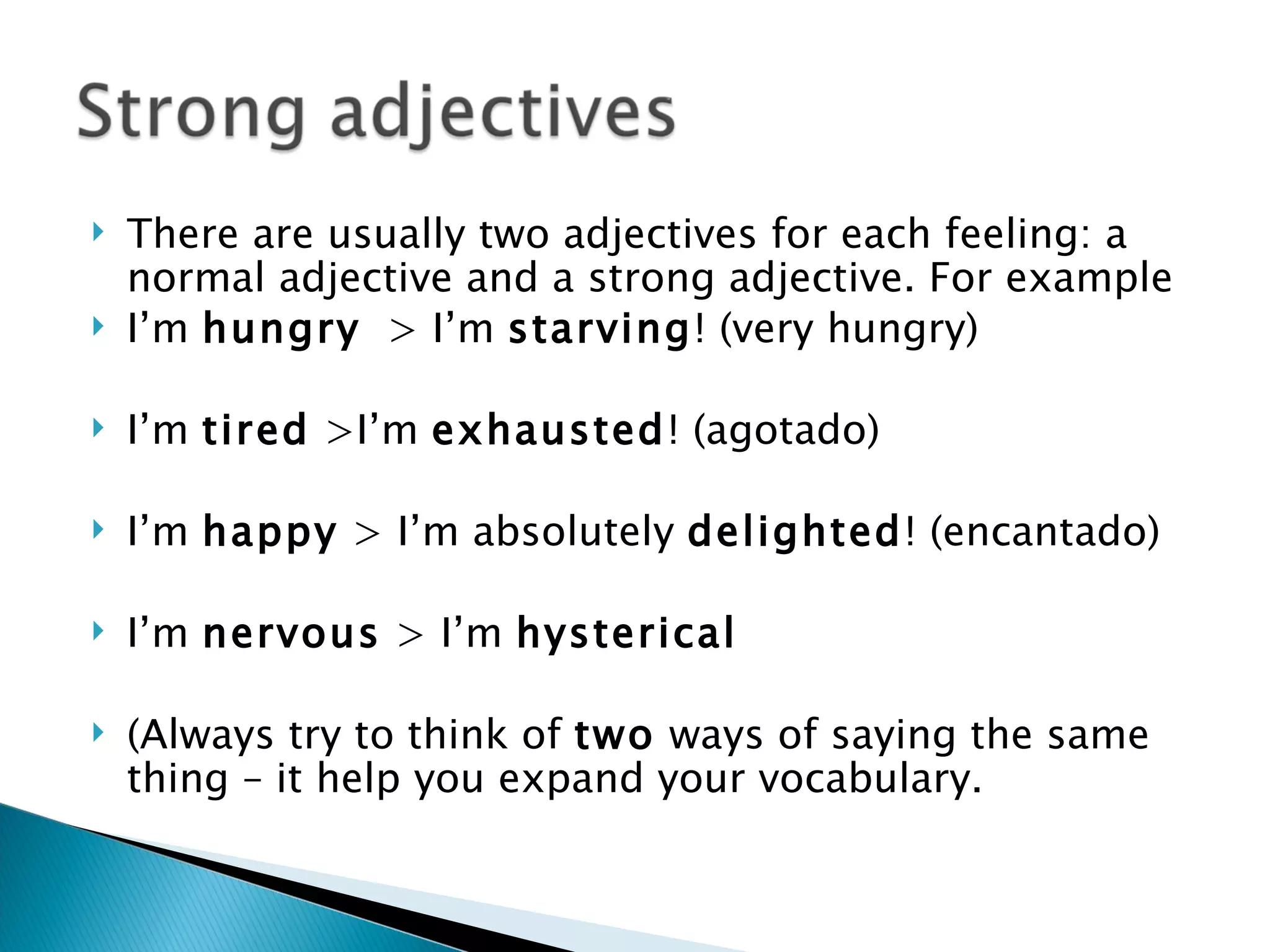 Presentation - Adjectives to describe feelings | PPT