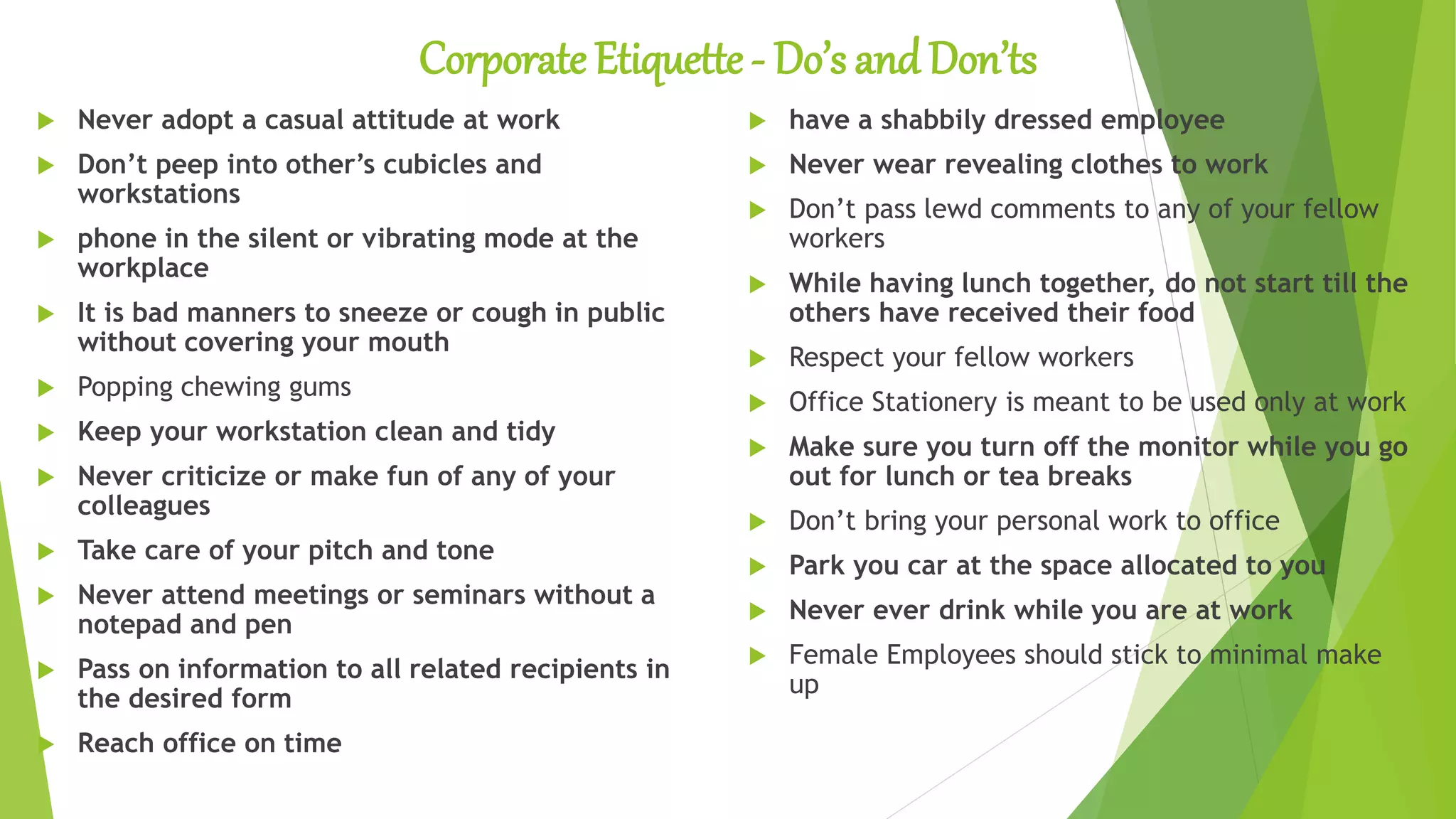 PPT Presentation corporate etiquette by Nakentoh | PPTX