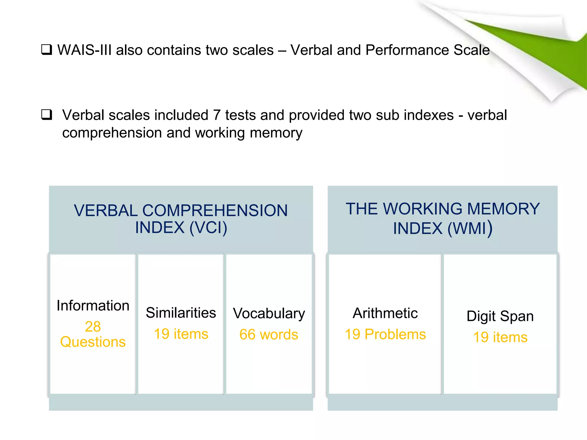 The Wechsler Adult Intelligence Scale (WAIS) | PPT