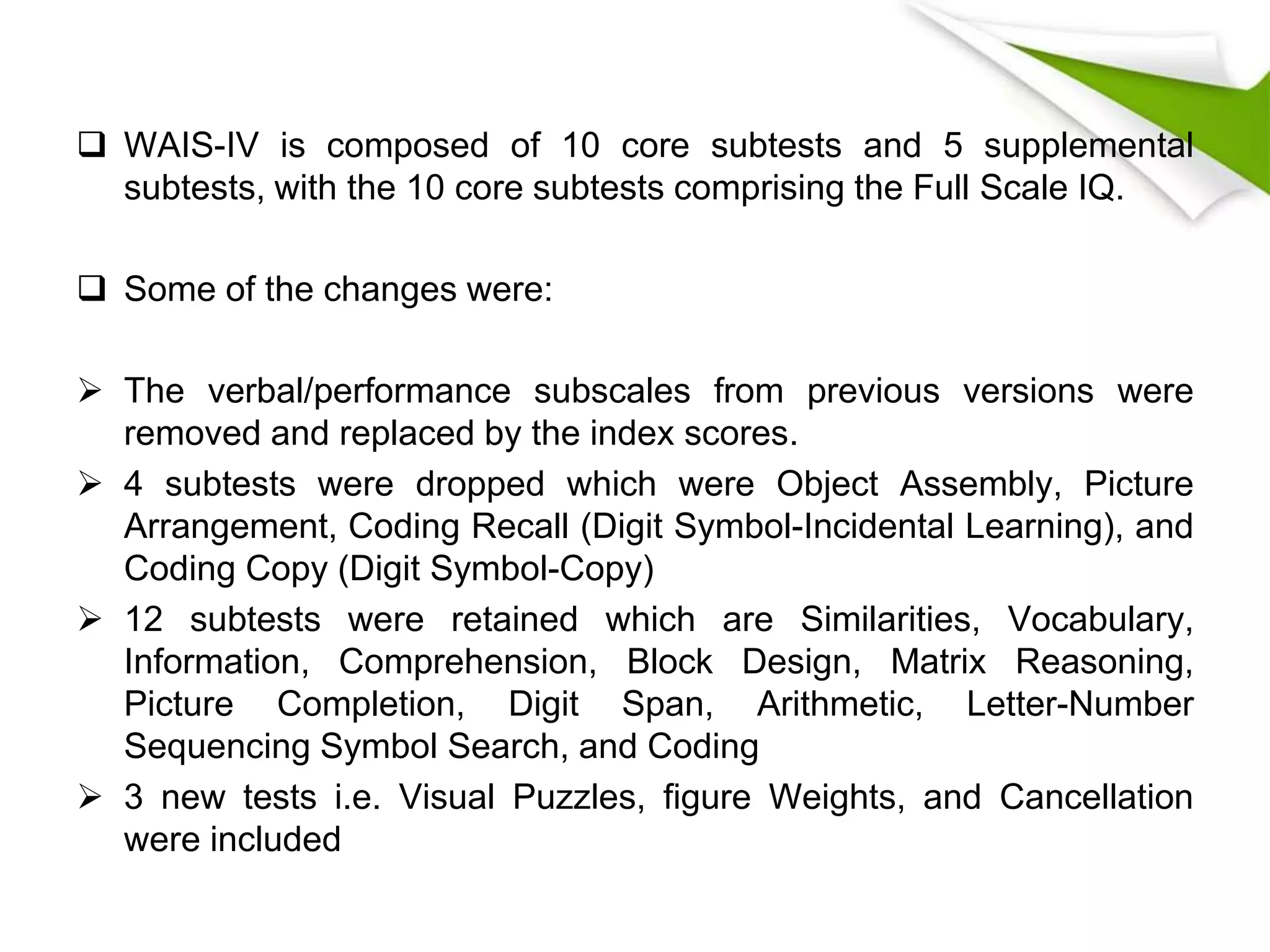The Wechsler Adult Intelligence Scale (WAIS) | PPT