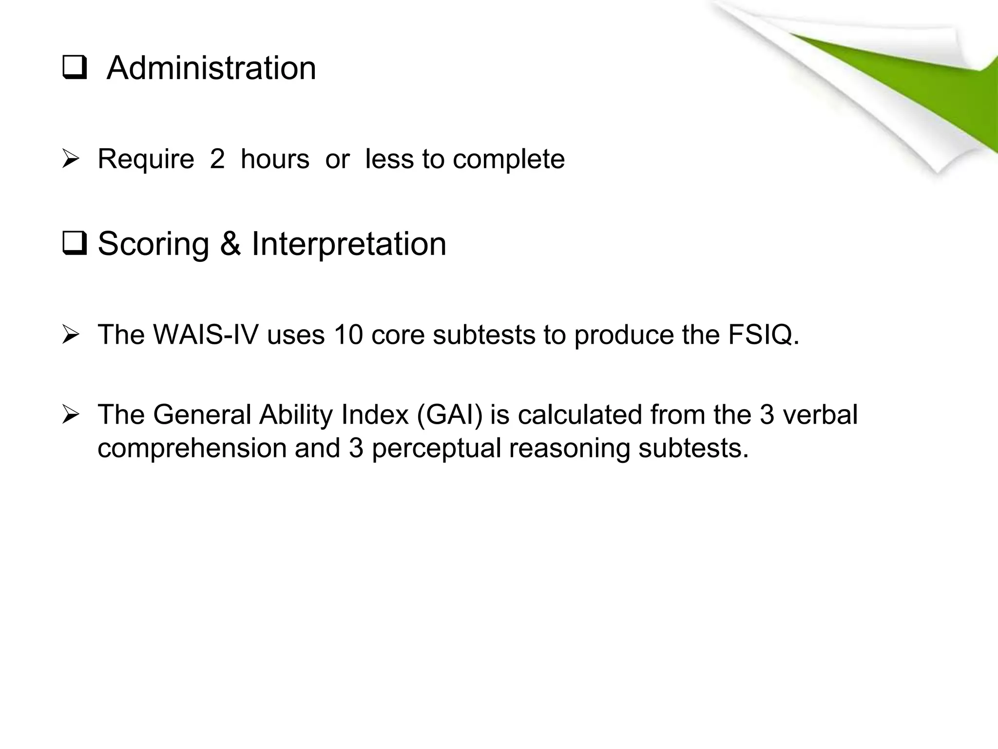 The Wechsler Adult Intelligence Scale (WAIS) | PPT