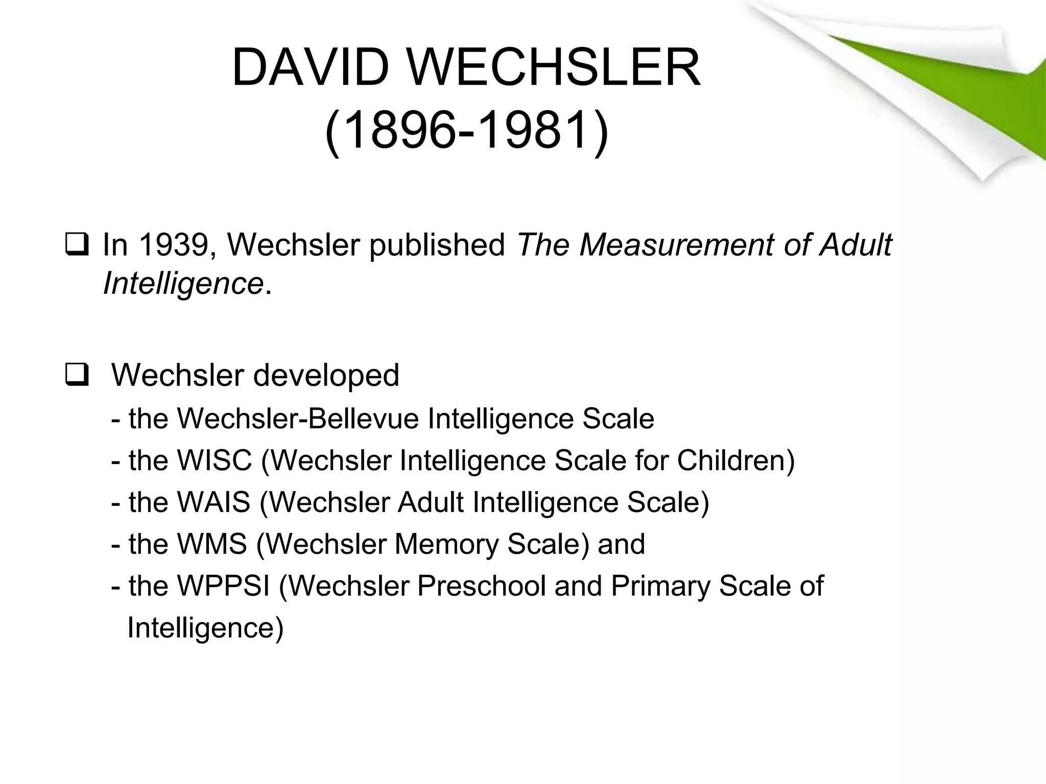 The Wechsler Adult Intelligence Scale (WAIS) | PPT