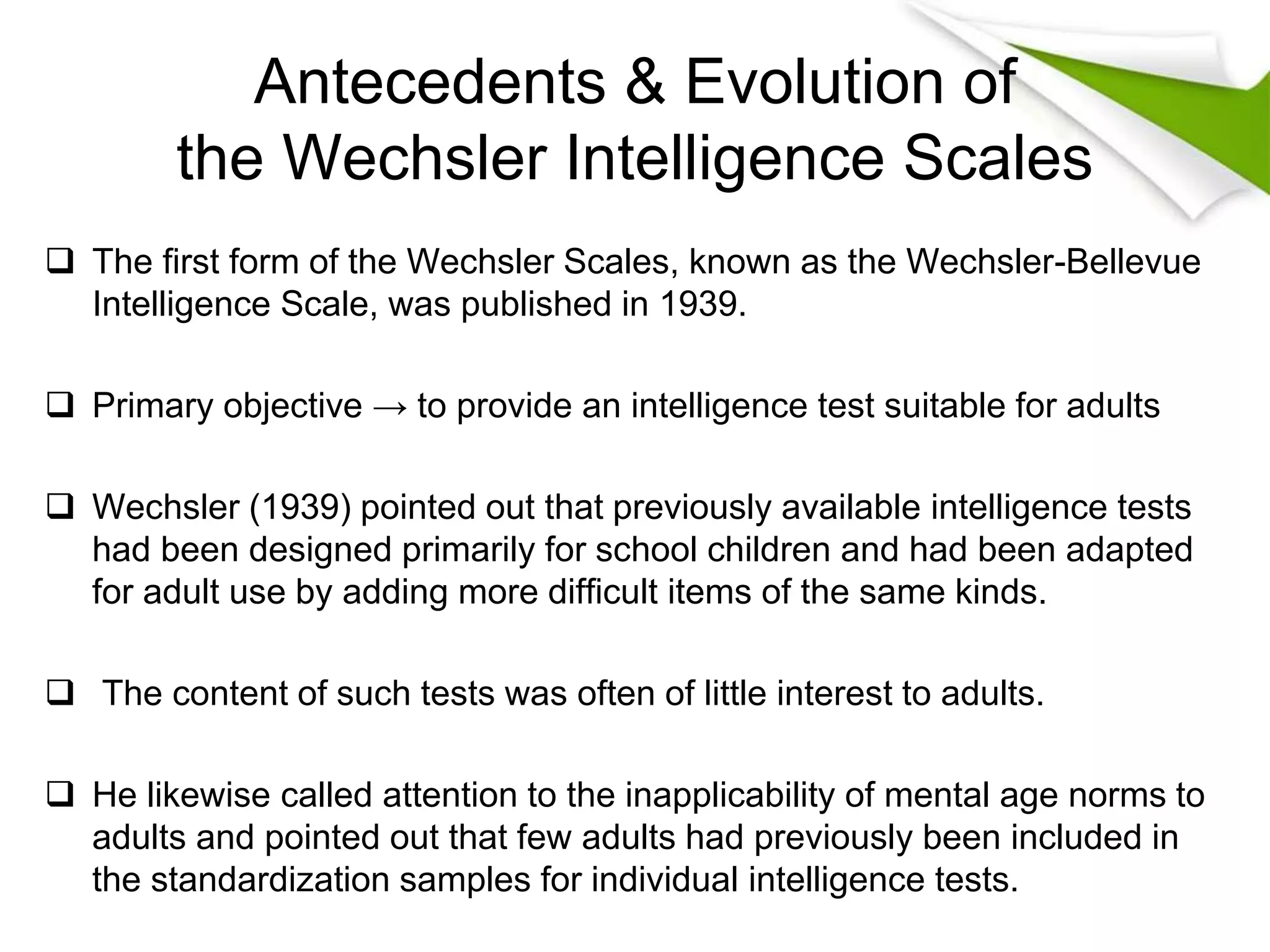 The Wechsler Adult Intelligence Scale (WAIS) | PPT
