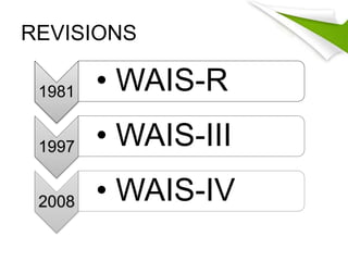 The Wechsler Adult Intelligence Scale (WAIS) | PPT