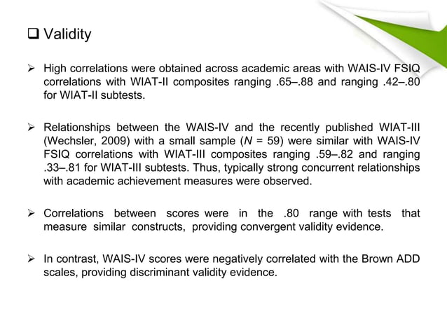The Wechsler Adult Intelligence Scale (WAIS) | PPT