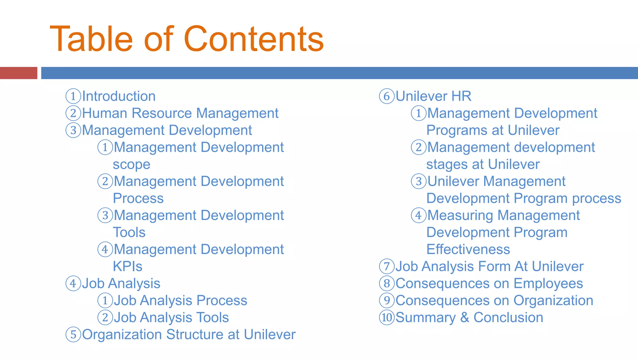 UNILEVER MANAGEMENT DEVELOPMENT AND JOB ANALYSIS & ORGANIZATION ...