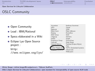 OSLC (Open Services for Lifecycle Collaboration): open standard for interoperability of open ...
