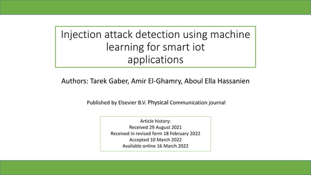 Injection Attack detection using ML for | PPT