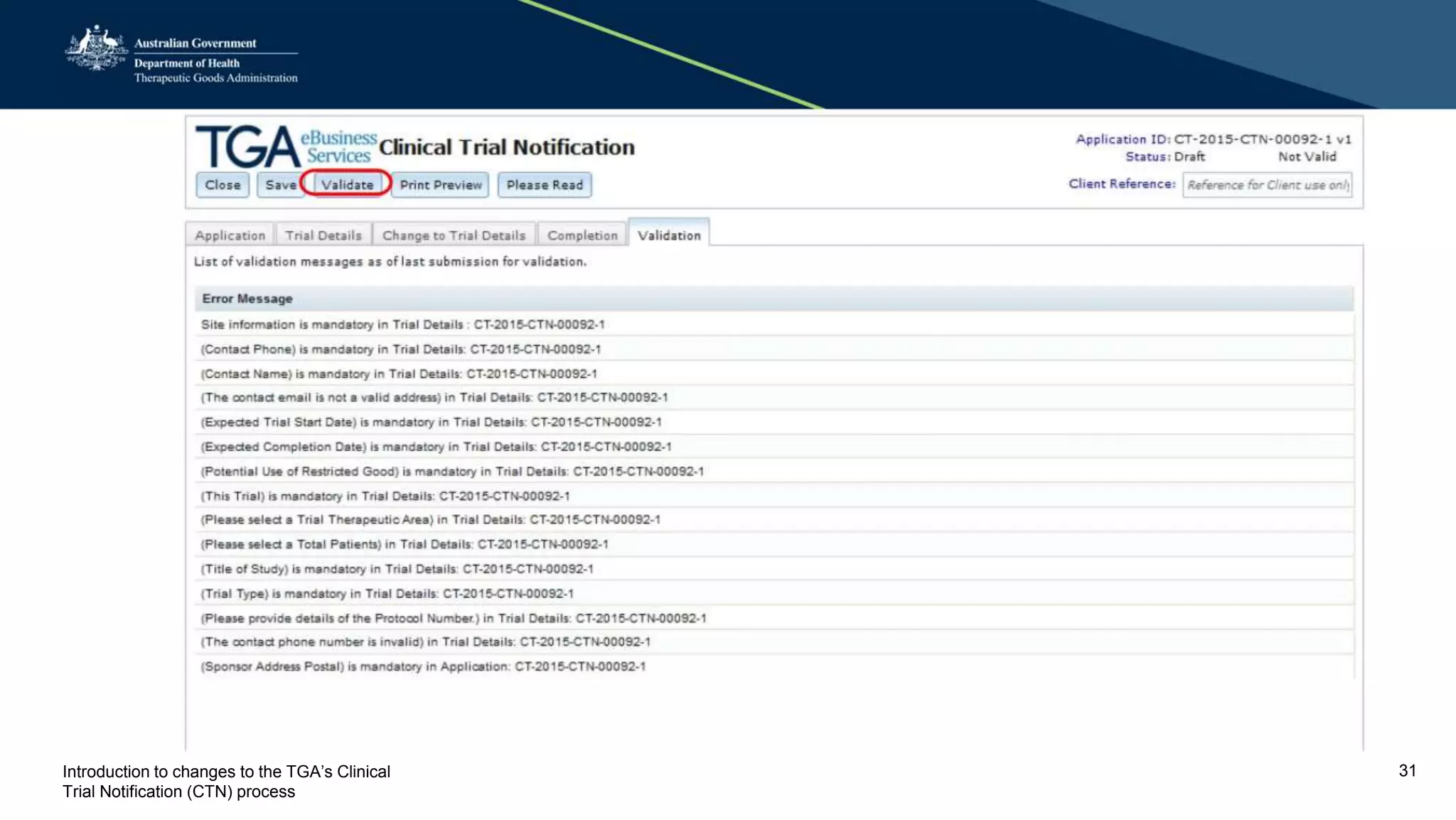 Introduction to changes to the TGA's Clinical Trial Notification (CTN ...