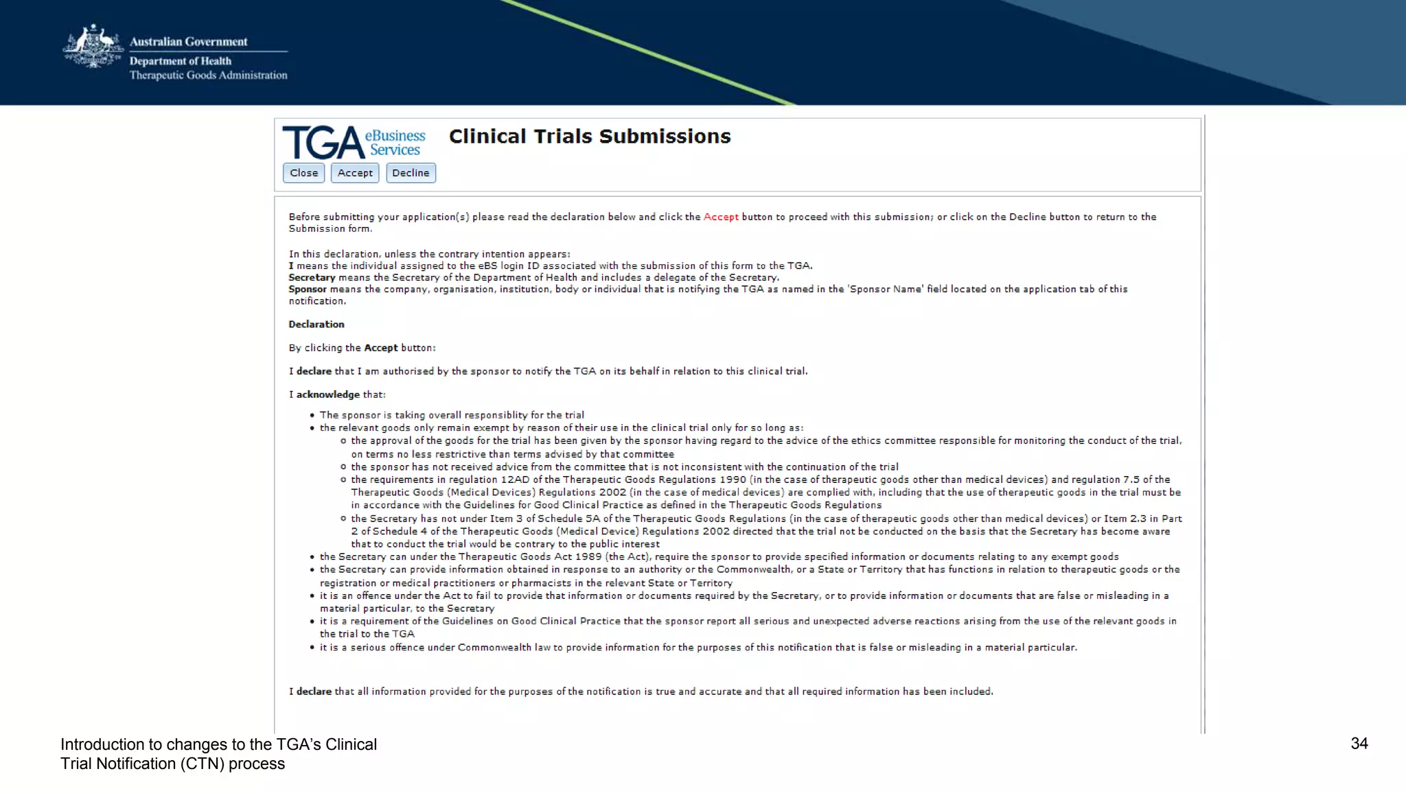 Introduction to changes to the TGA's Clinical Trial Notification (CTN ...